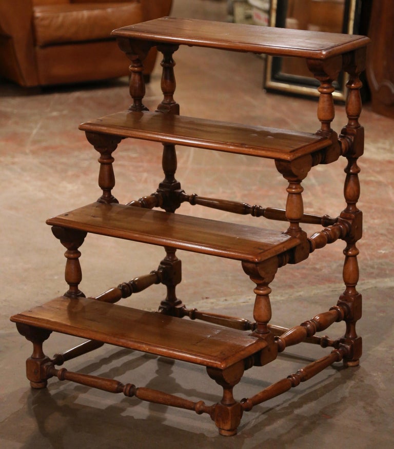 Mid-Century French Louis XIII Carved Walnut Four-Stair Library Step ...