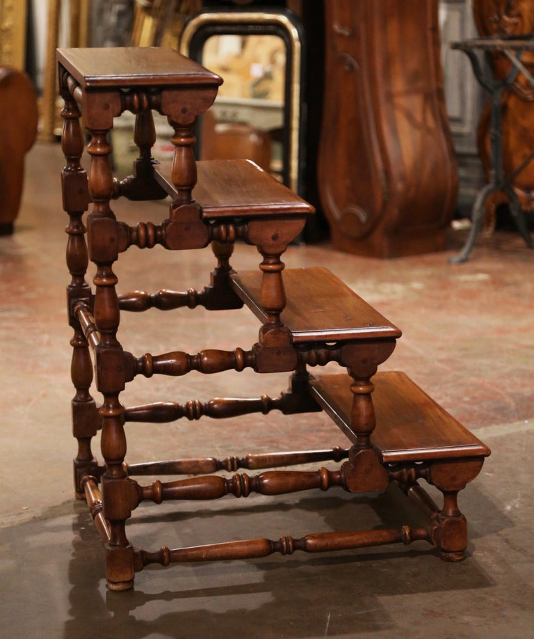 Mid-Century French Louis XIII Carved Walnut Four-Stair Library Step ...