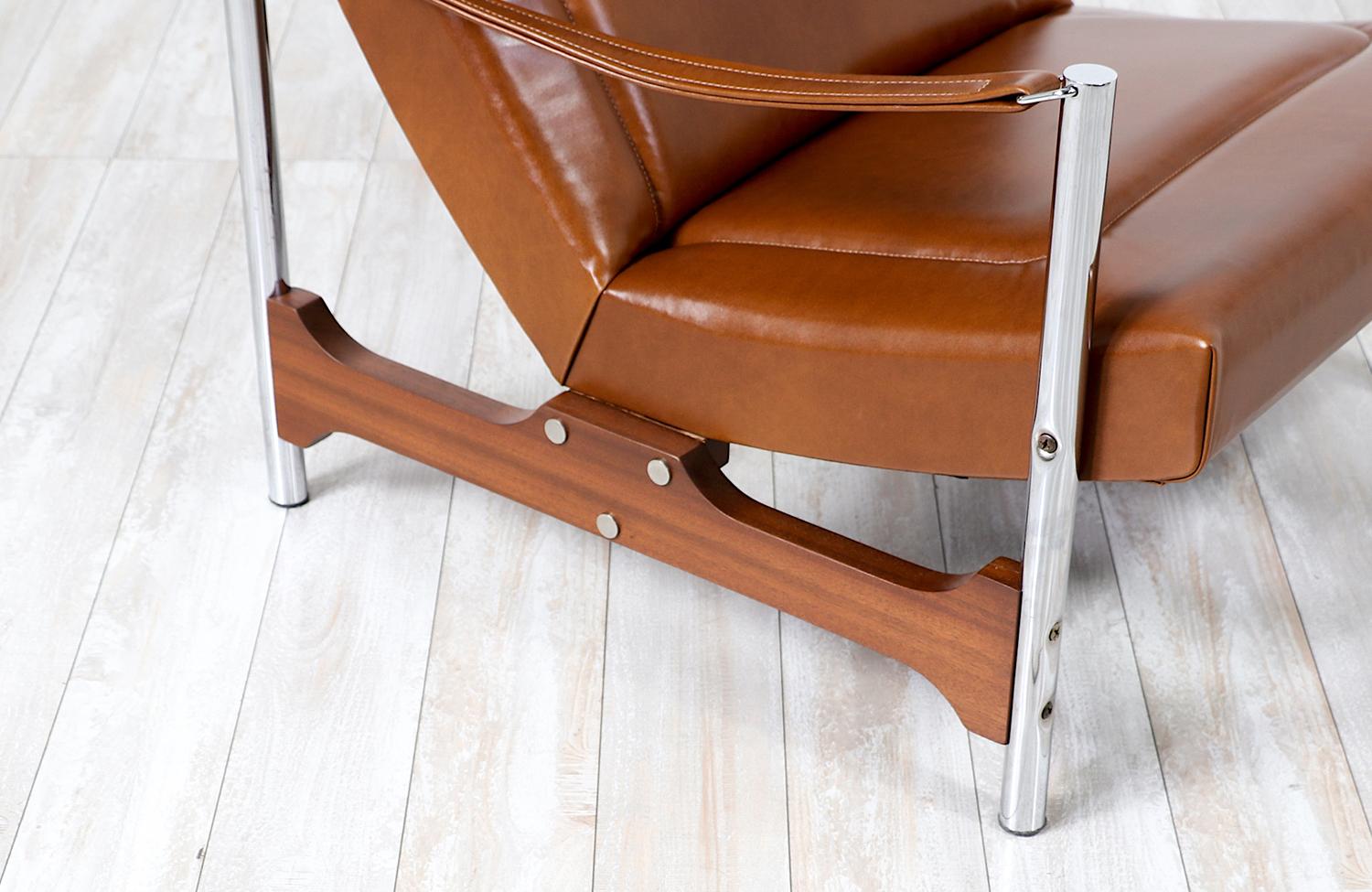 Midcentury French Modern Sculpted Walnut and Leather Lounge Chairs by ...