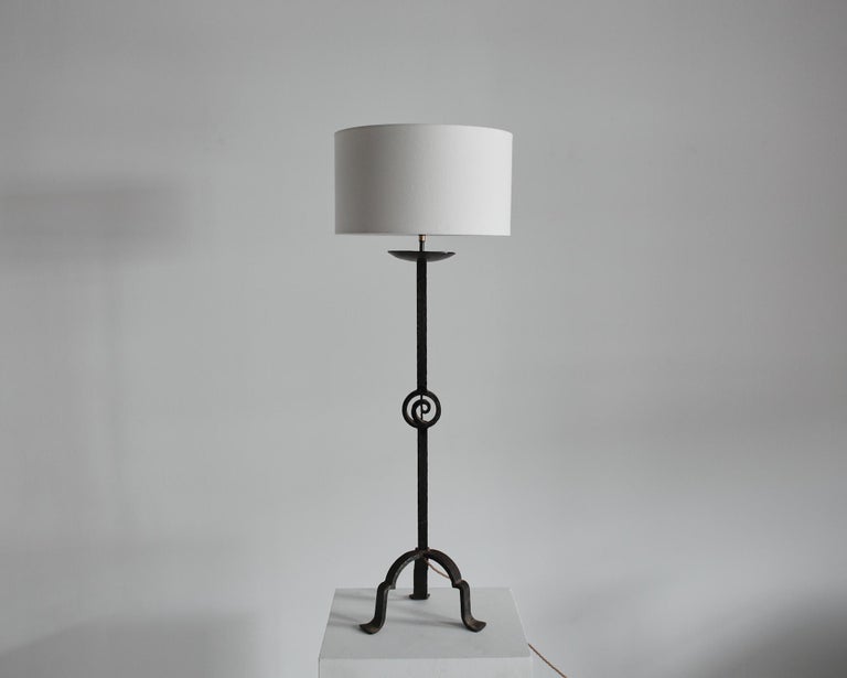 Midcentury French Modernist Wrought Iron Lamp For Sale at 1stDibs