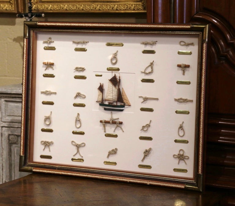 Mid-Century French Nautical Rope Knots with Names and Green Boat in ...