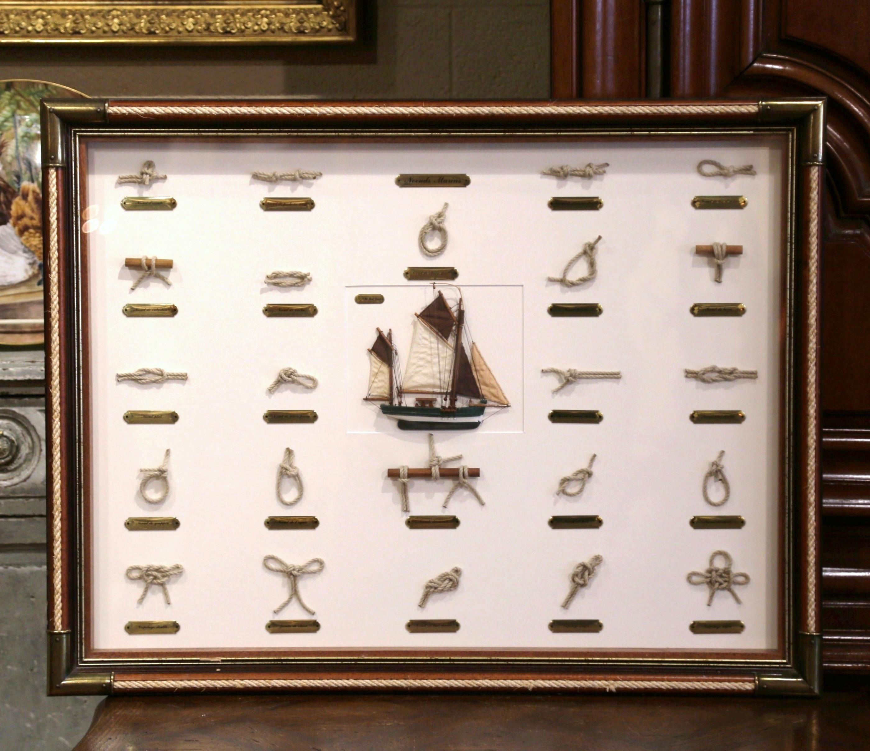 Mid-Century French Nautical Rope Knots with Names and Green Boat in ...