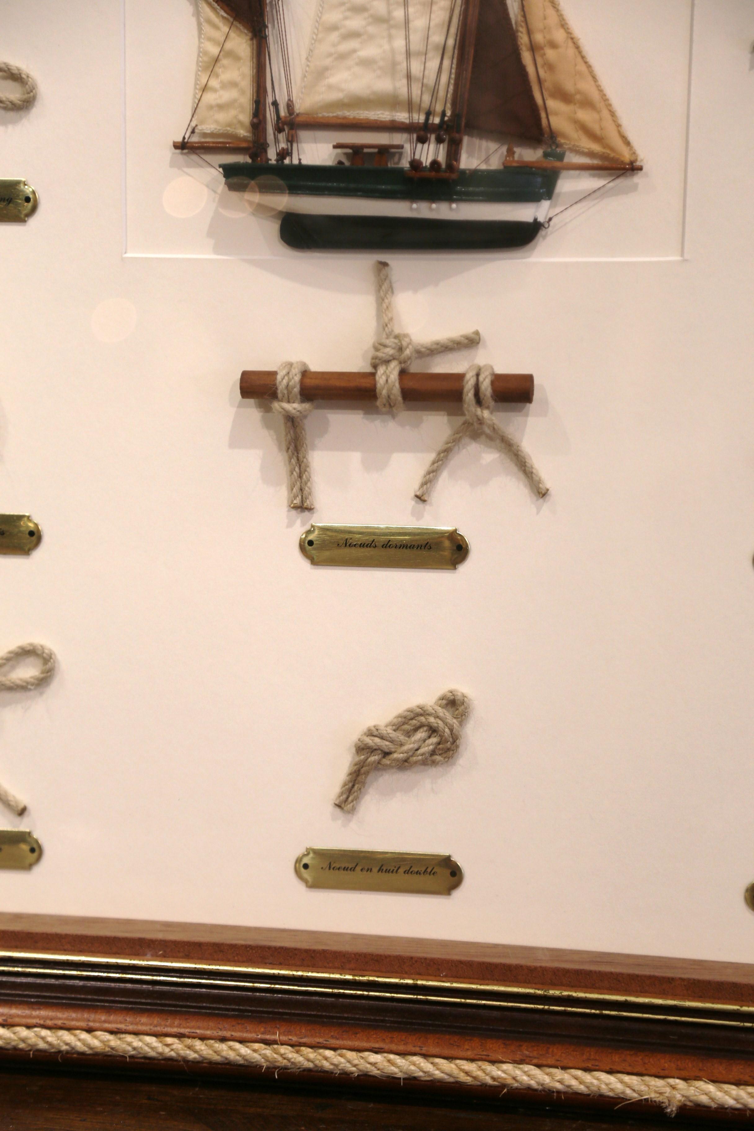 Mid-Century French Nautical Rope Knots with Names and Green Boat in ...