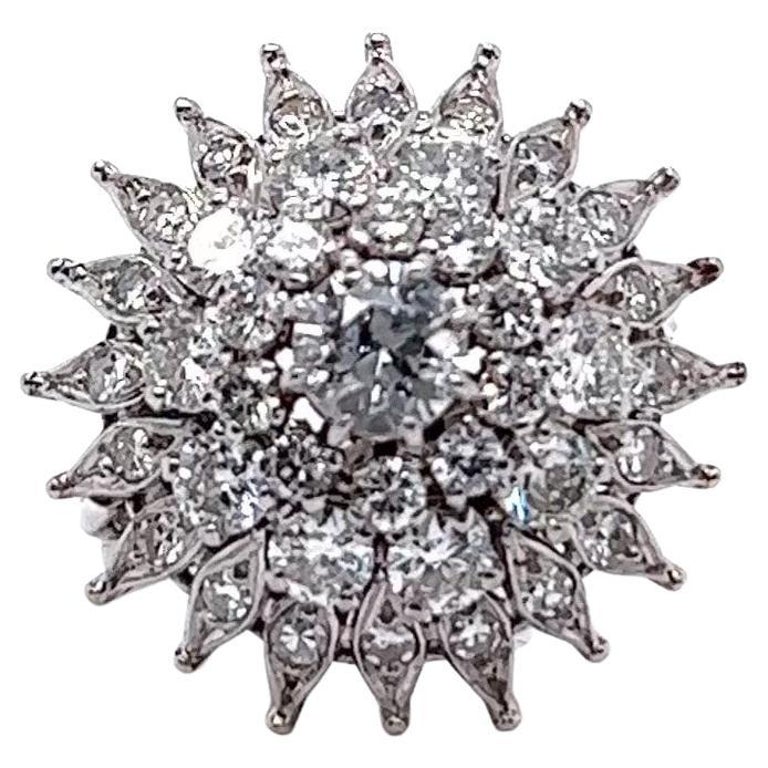Mid Century French Old European Cut Diamond 18K Gold Cluster Cocktail ...