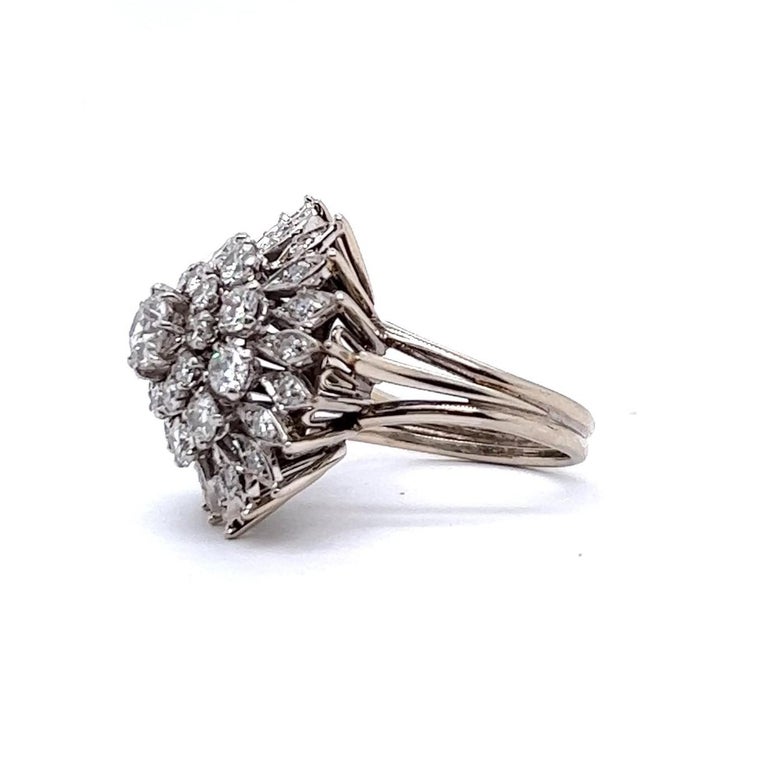 Mid Century French Old European Cut Diamond 18K Gold Cluster Cocktail ...