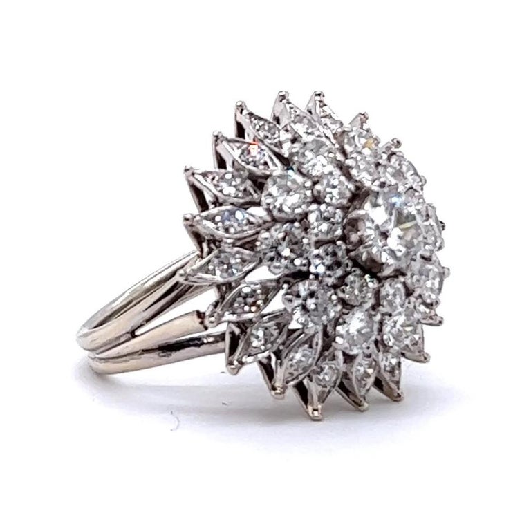 Mid Century French Old European Cut Diamond 18K Gold Cluster Cocktail ...