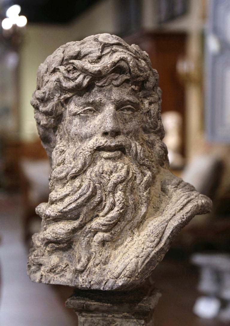 Mid-Century French Outdoor Weathered Cast Stone Statuary of Greek God ...