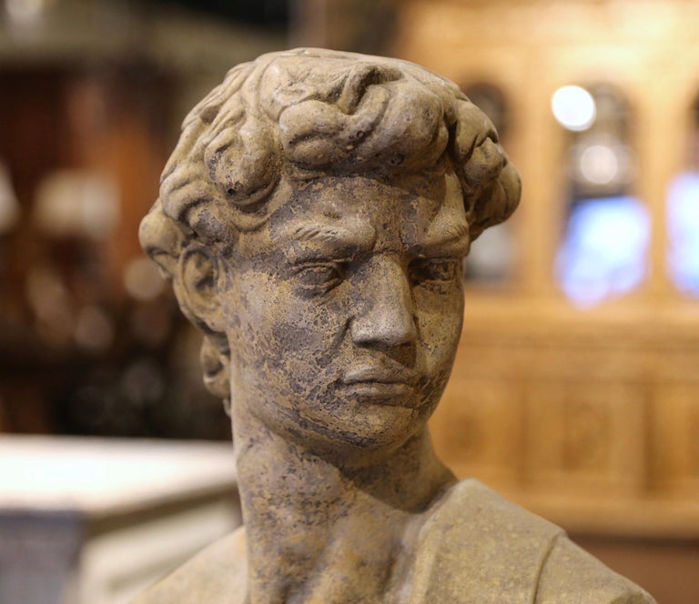 Midcentury French Outdoor Weathered Cast Stone Statuary Roman Bust at 1stDibs