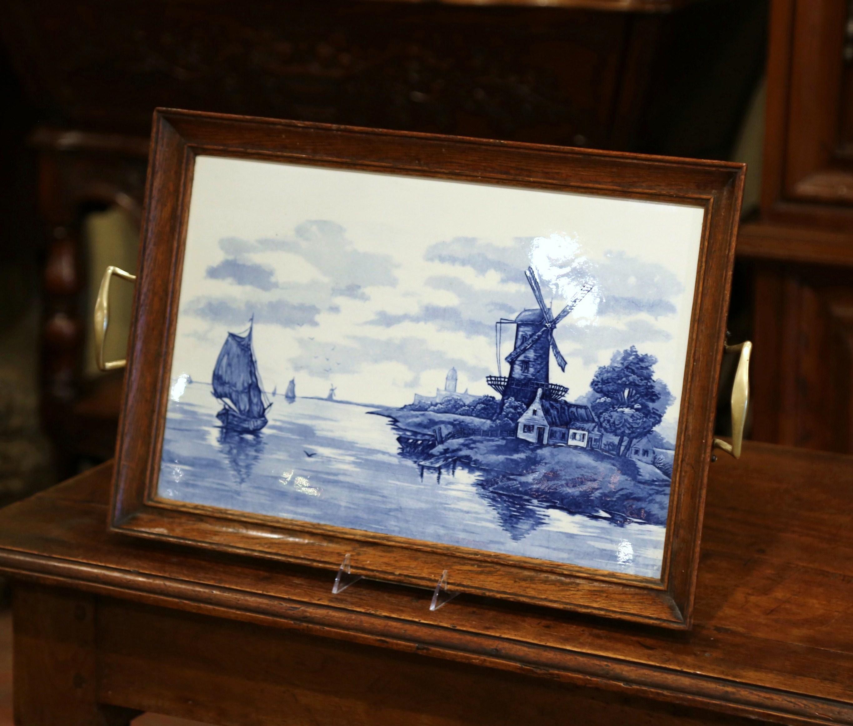 Midcentury French Framed Blue and White Painted Delft Tray at 1stDibs ...