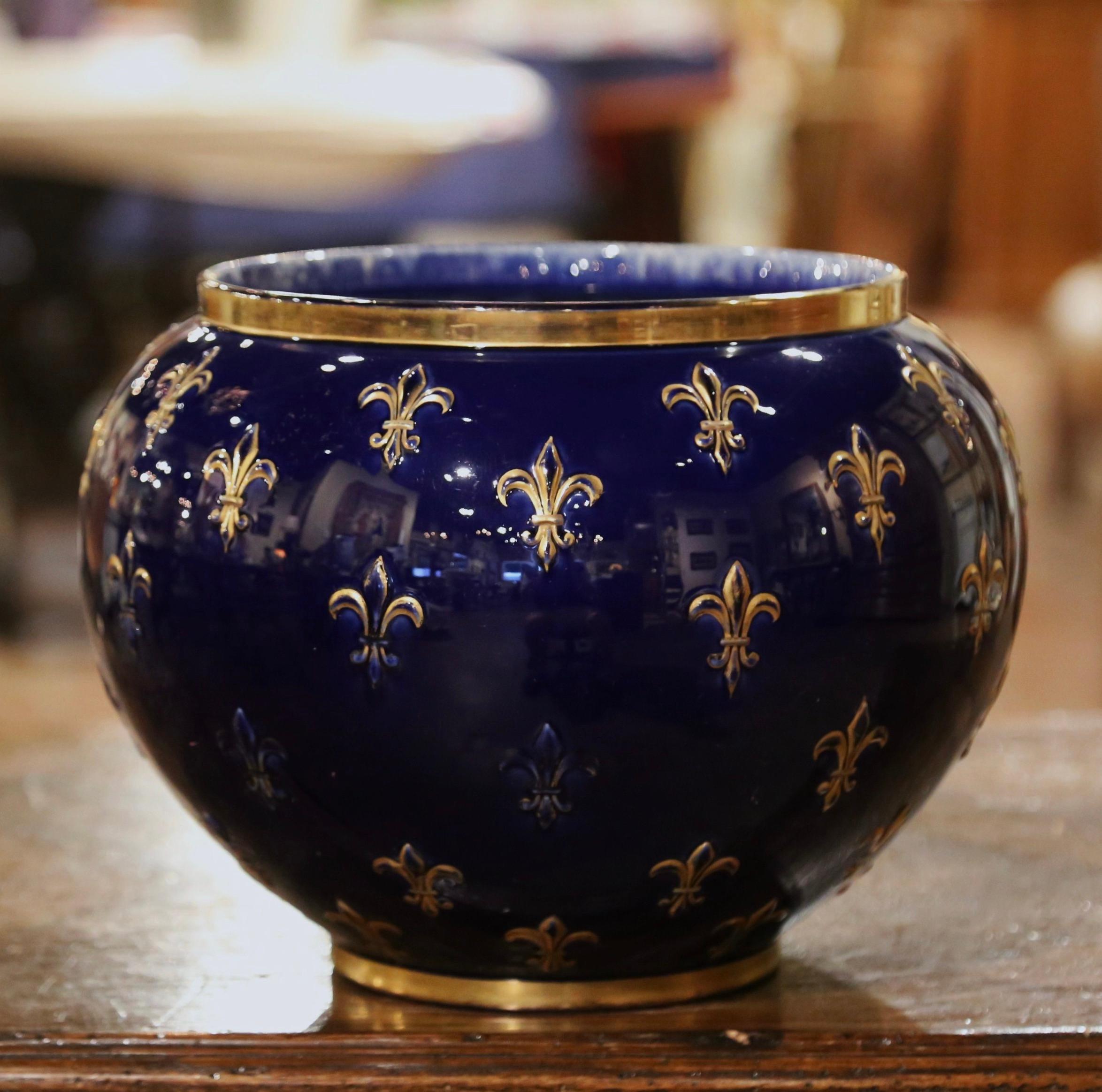 Mid-Century French Painted Porcelain Cache Pot with Fleur-de-Lys from ...
