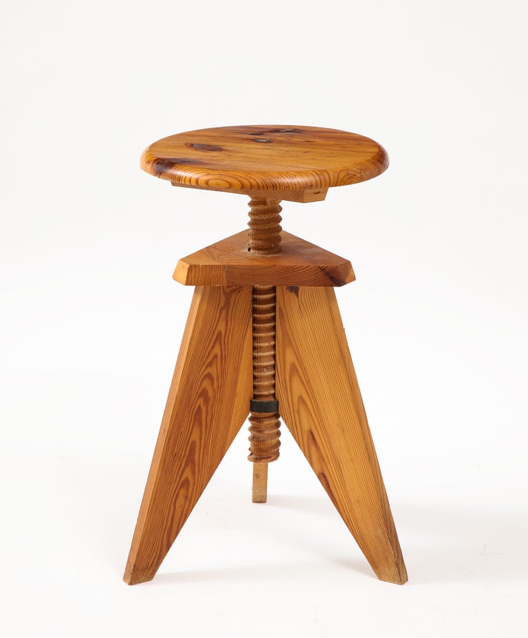 Mid Century French Pine Architicts Adjustable Stool For Sale at 1stDibs