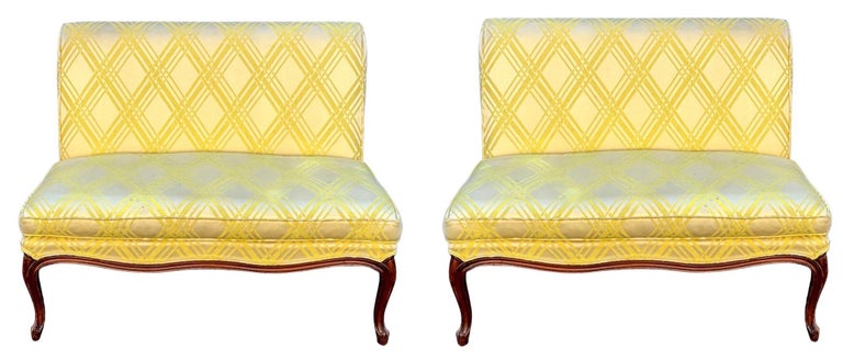 Midcentury French Provincial Style Settees in Regency Yellow, Pair For ...