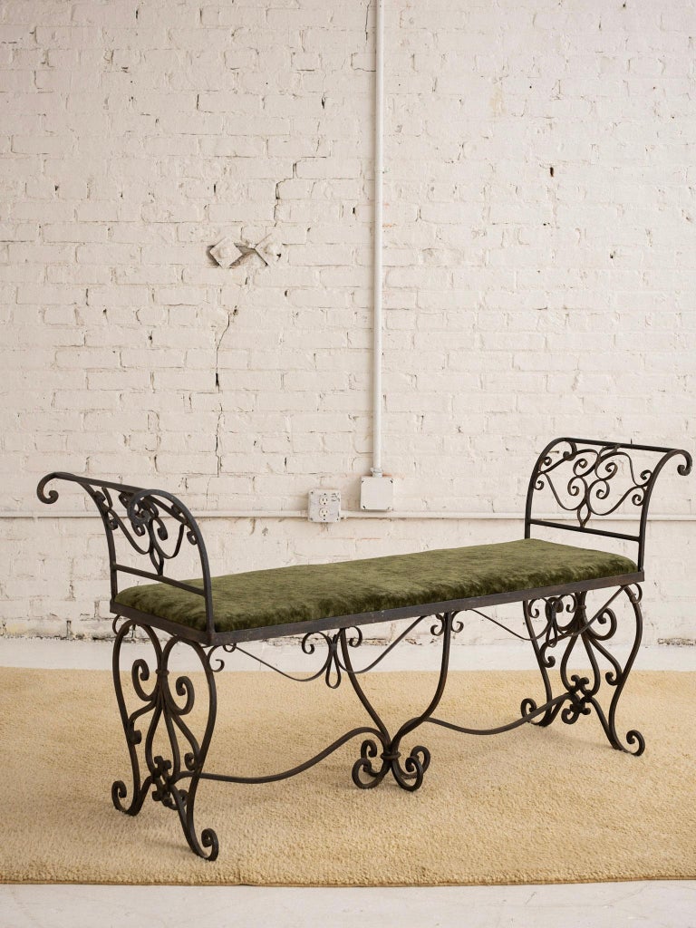 Mid Century French Provincial Style Wrought Iron Bench For Sale at 1stDibs