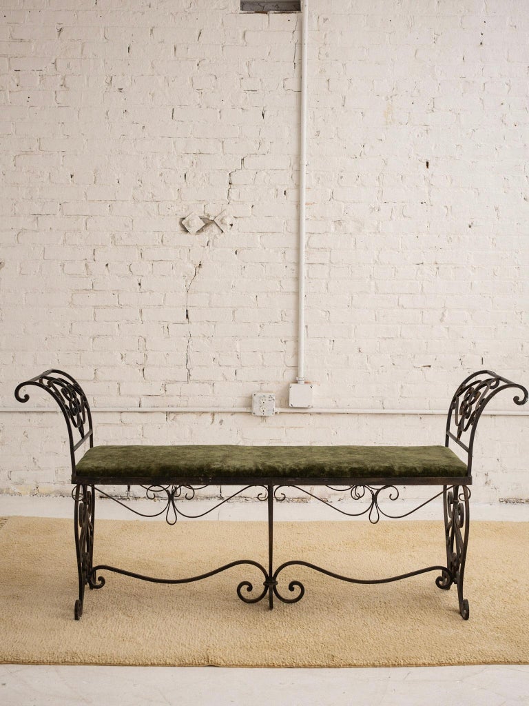 Mid Century French Provincial Style Wrought Iron Bench For Sale at 1stDibs