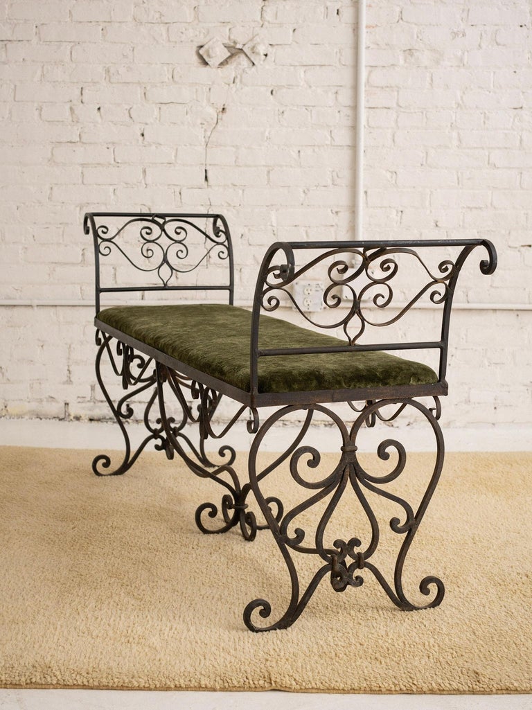 Mid Century French Provincial Style Wrought Iron Bench For Sale at 1stDibs