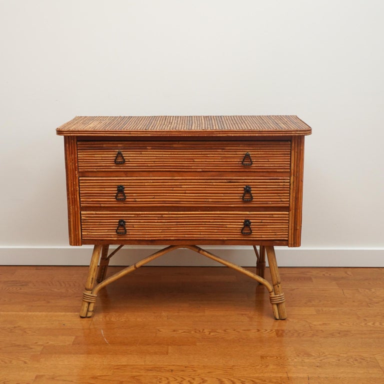 Mid Century French Rattan Chest of Drawers For Sale at 1stDibs