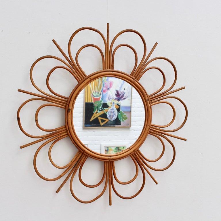 Midcentury French Rattan Flower-Shaped Wall Mirror, circa 1960s at ...