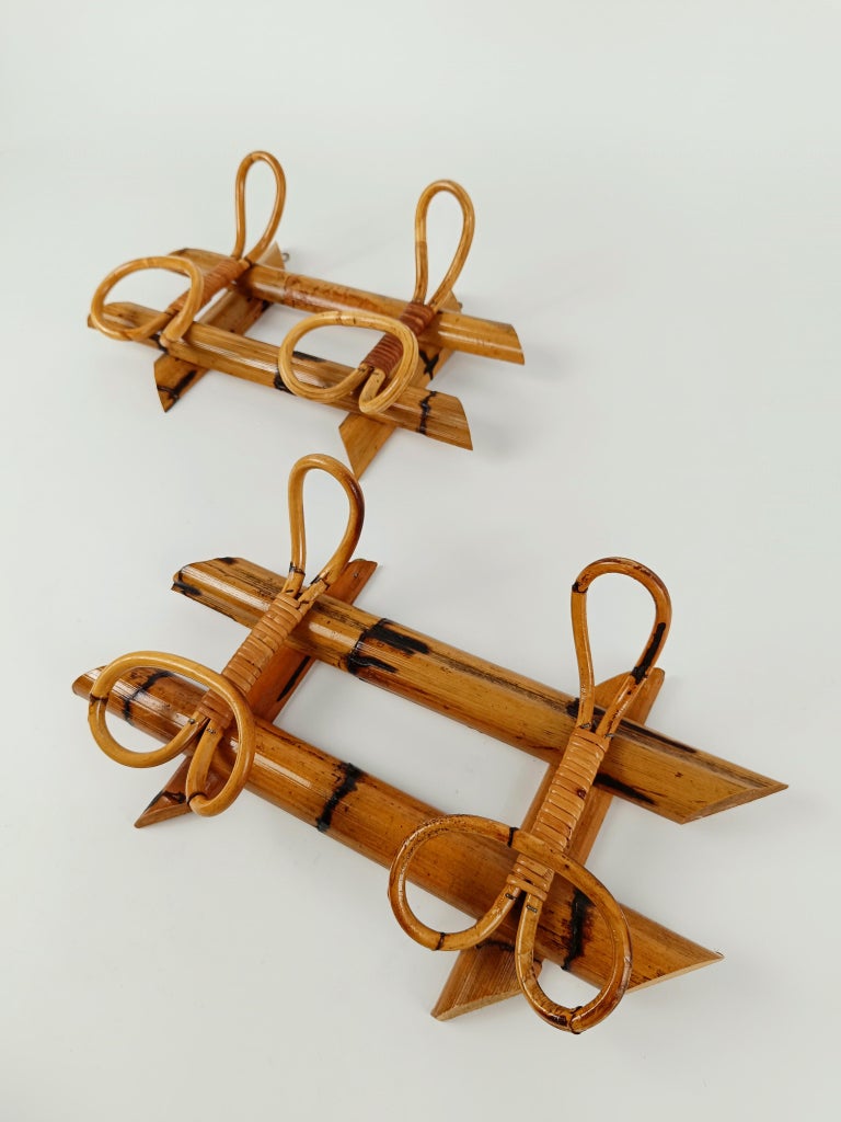 Midcentury French Riviera Rattan and Bamboo Wall Coat Rack Stand, Italy ...