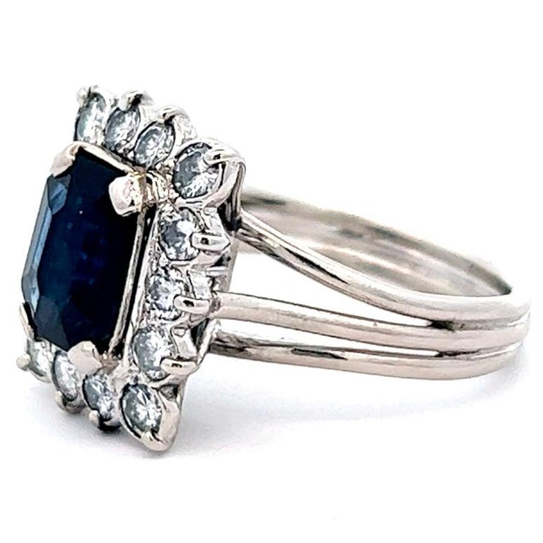 Mid-Century French Sapphire Diamond Platinum Cluster Ring For Sale at ...