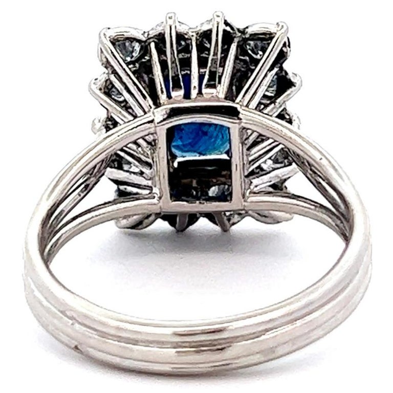 Mid-Century French Sapphire Diamond Platinum Cluster Ring For Sale at ...