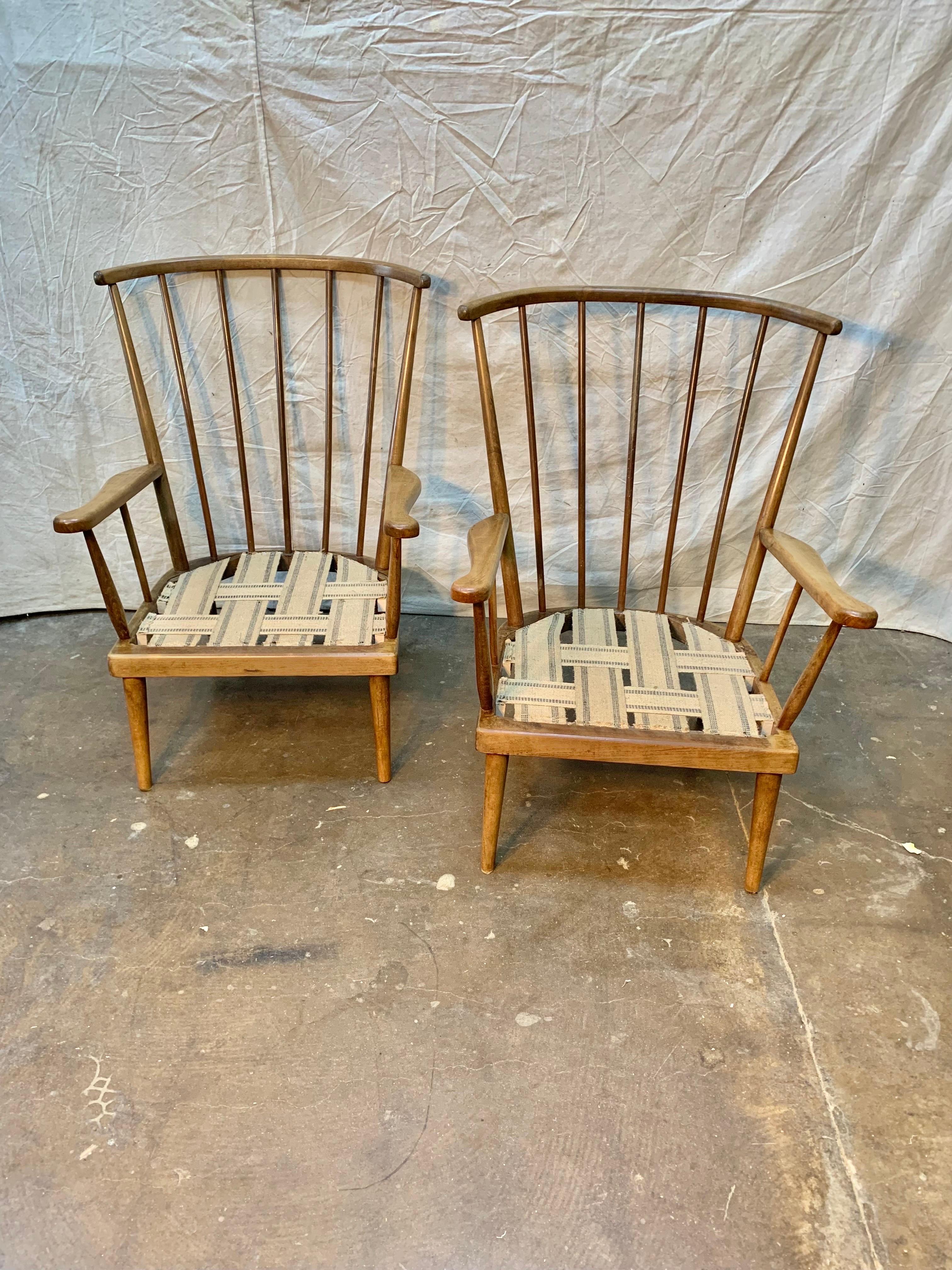 Midcentury French Spindle Back Armchairs, a Pair at 1stDibs