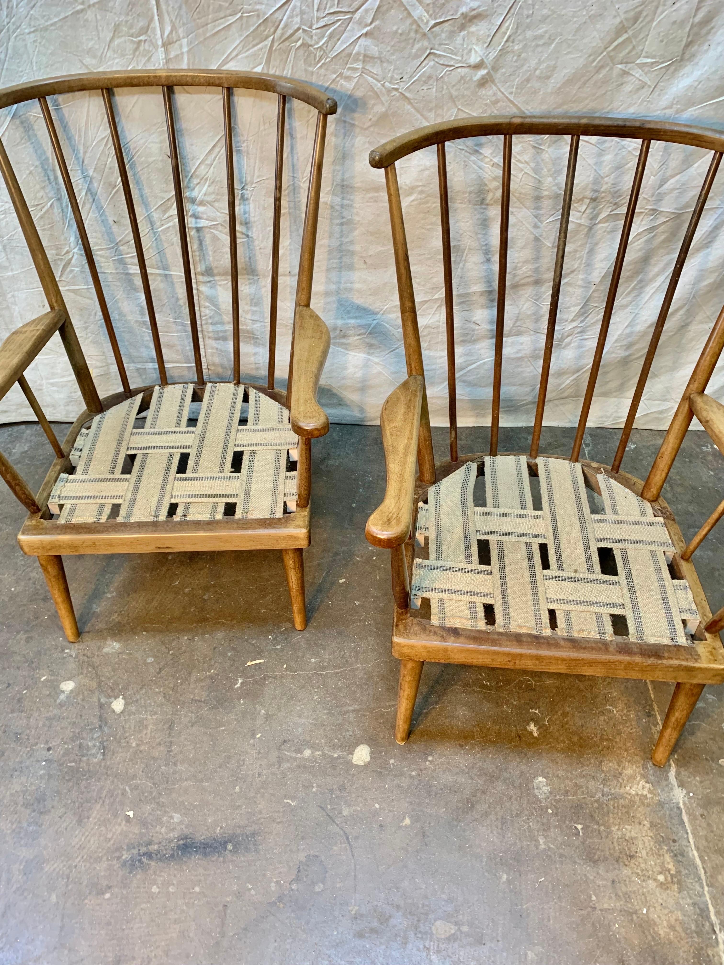 Midcentury French Spindle Back Armchairs, a Pair at 1stDibs