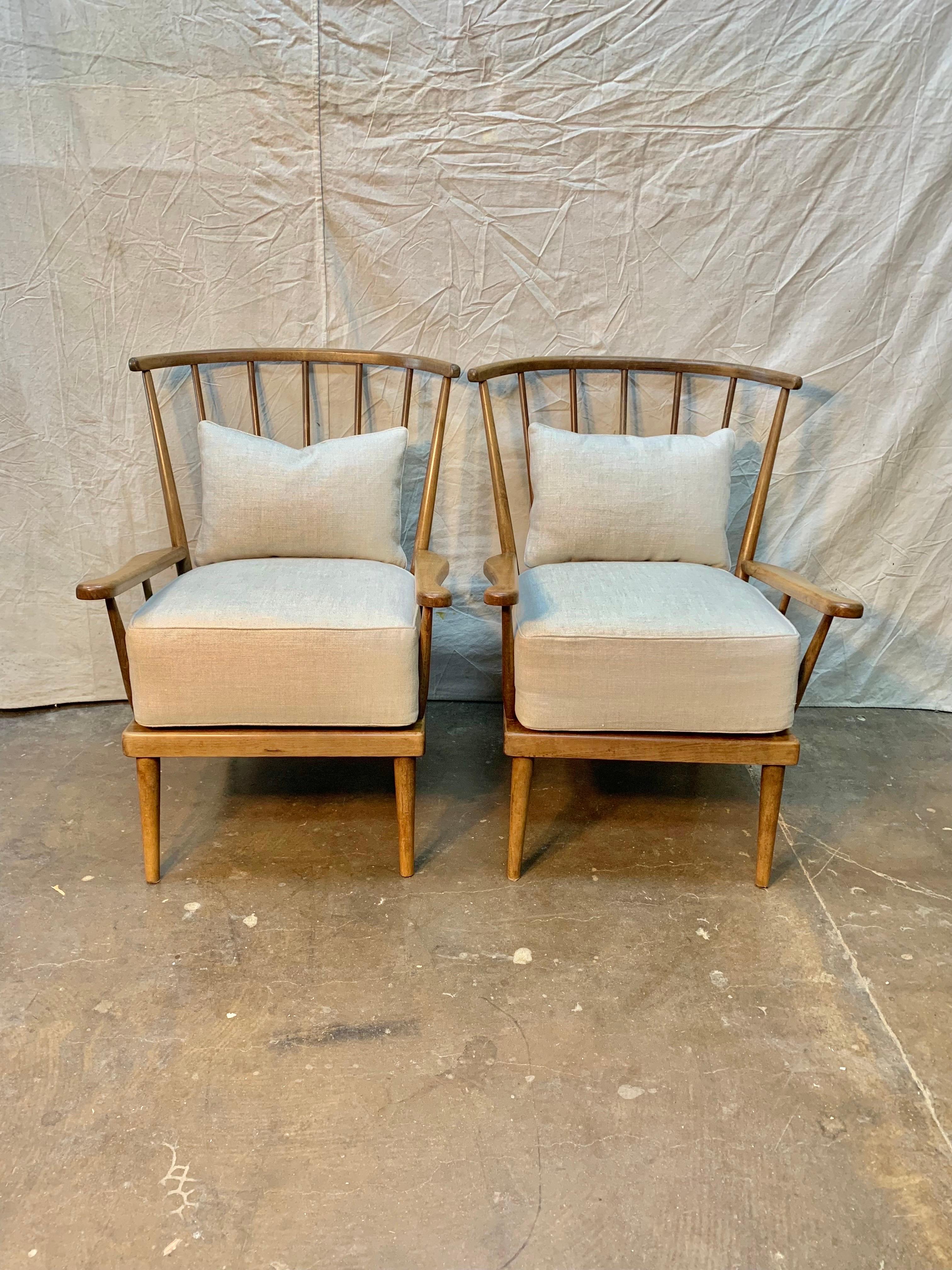 Midcentury French Spindle Back Armchairs, a Pair at 1stDibs