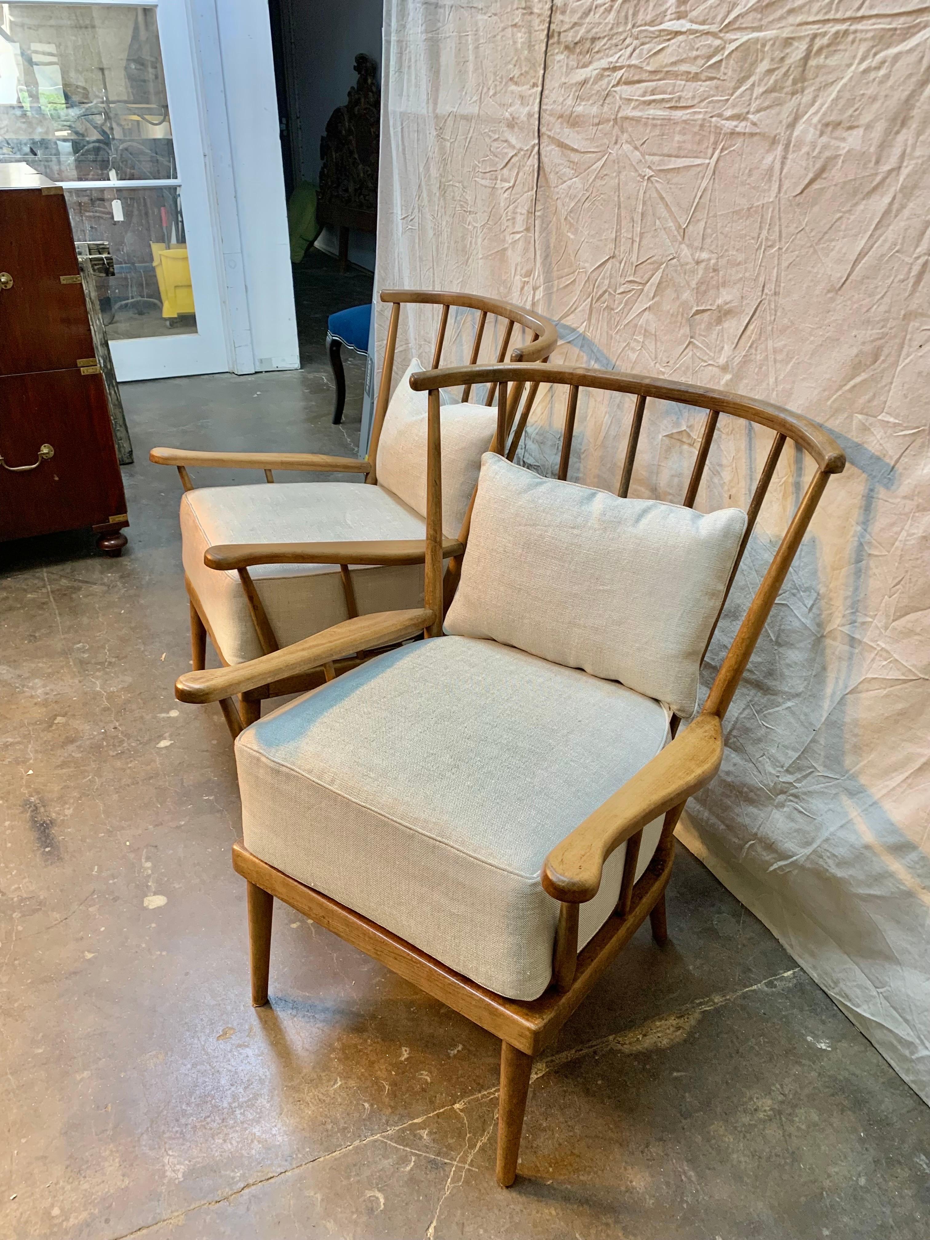 Midcentury French Spindle Back Armchairs, a Pair at 1stDibs
