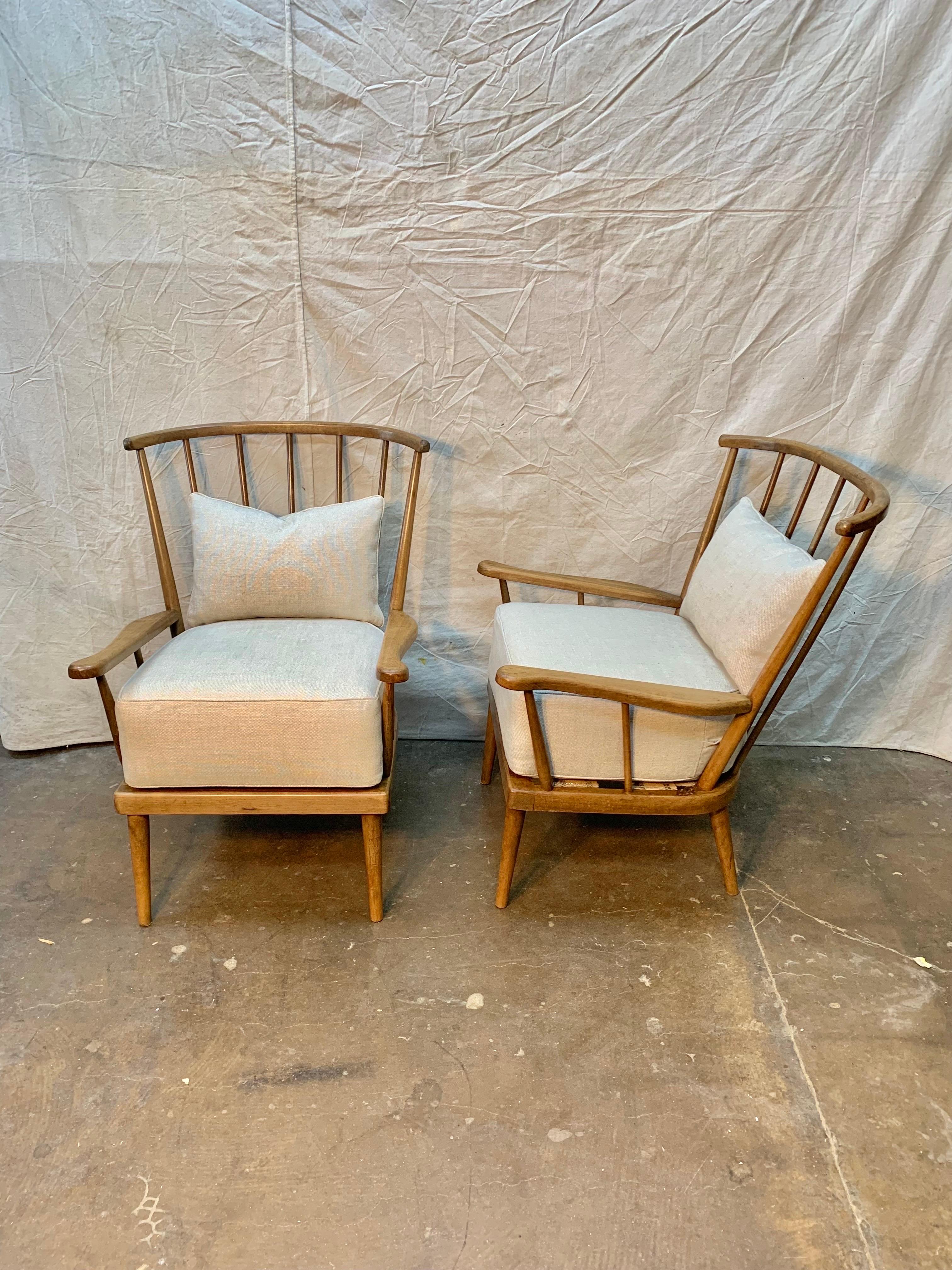 Midcentury French Spindle Back Armchairs, a Pair at 1stDibs