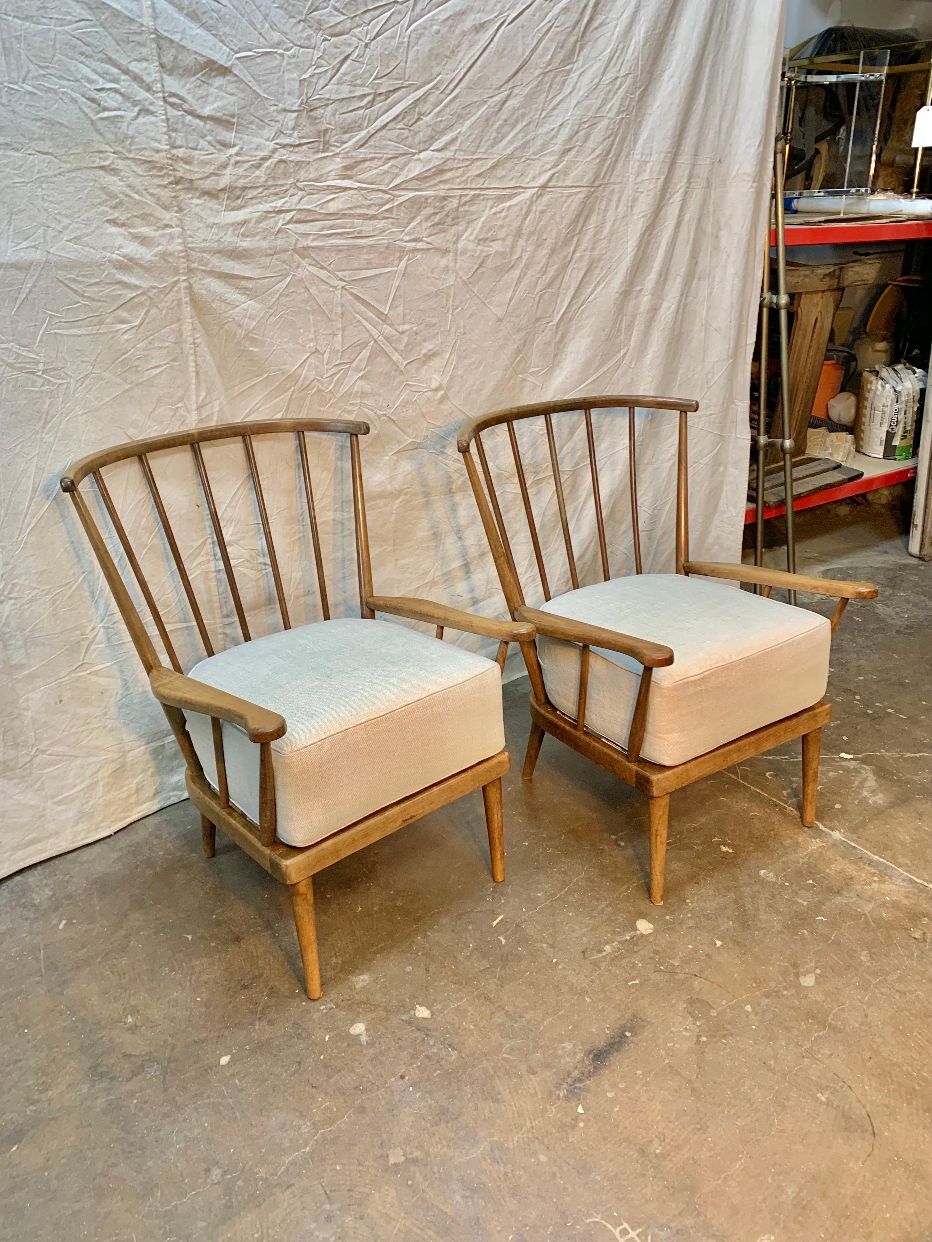 Midcentury French Spindle Back Armchairs, a Pair at 1stDibs
