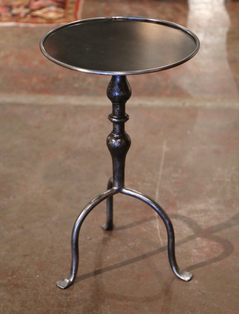 Mid-Century French Style Polished Iron Pedestal Martini Side Table at ...