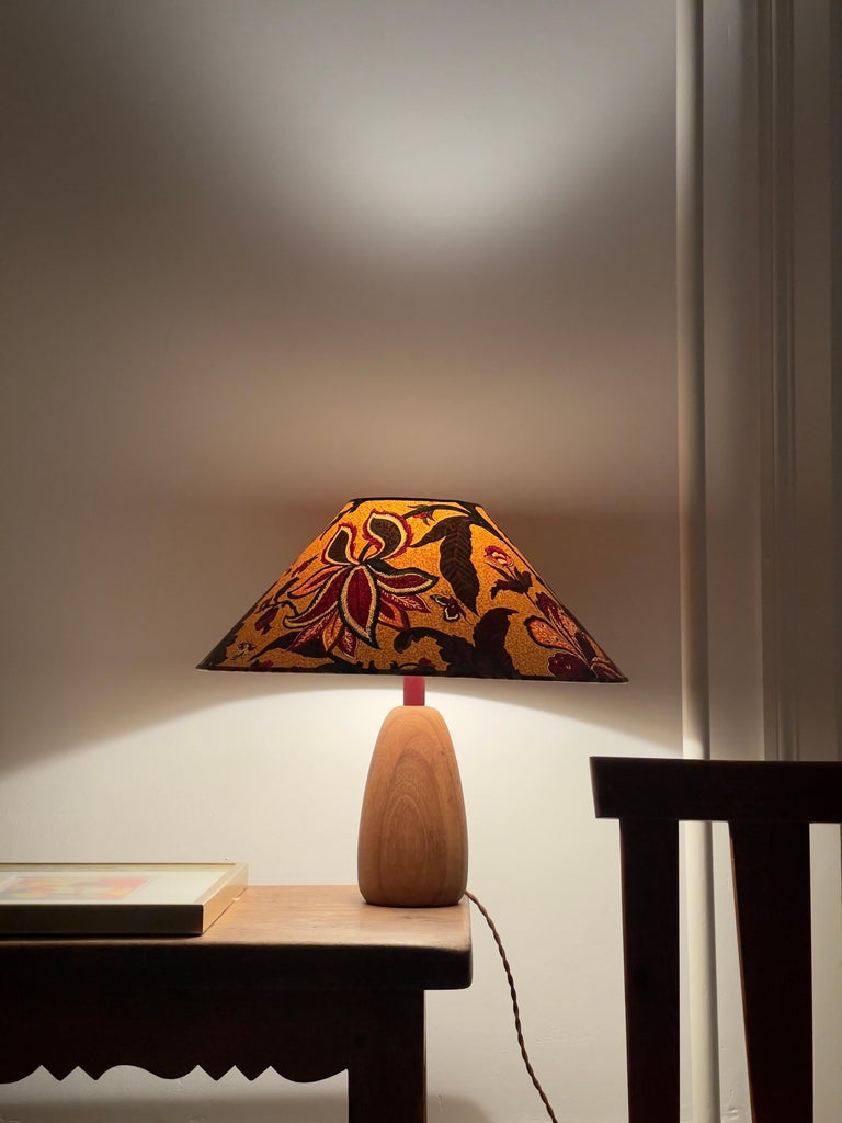 Mid Century french table Lamp in Solid Elm Tree and colored brass For ...