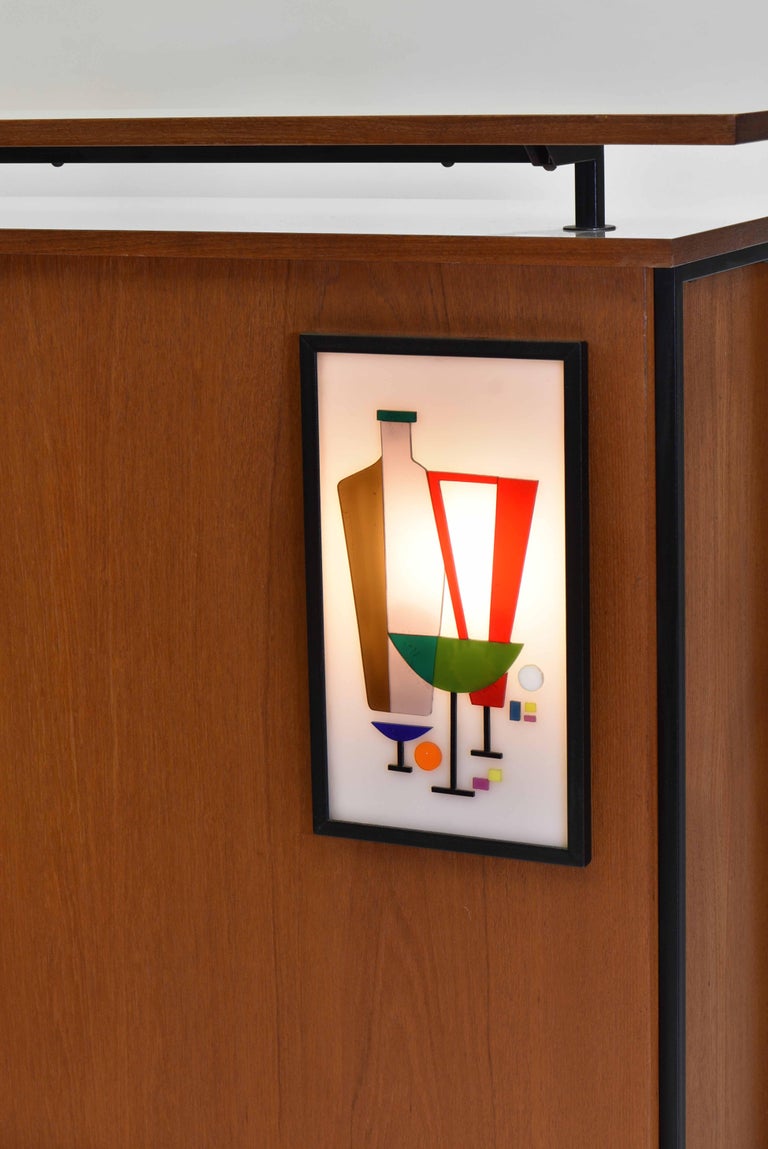 Mid Century French Teak Cocktail Drinks Bar With Illuminated Panel For ...