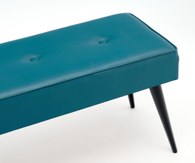 Midcentury French Teal Vinyl Bench at 1stDibs