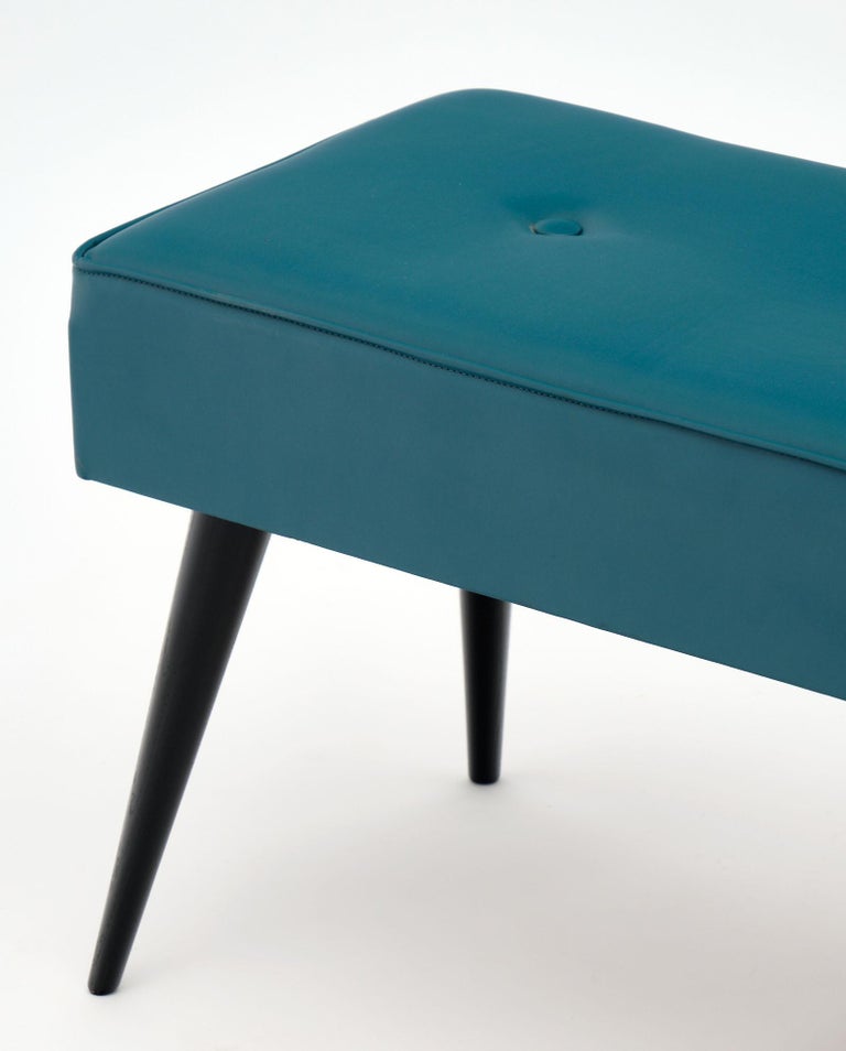 Midcentury French Teal Vinyl Bench at 1stDibs