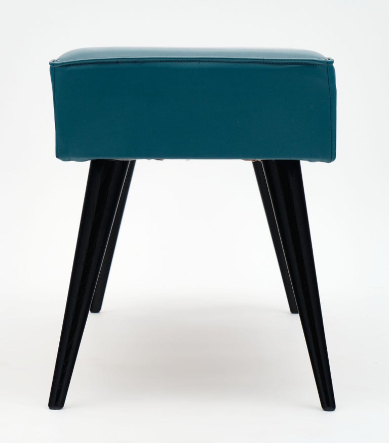 Midcentury French Teal Vinyl Bench at 1stDibs
