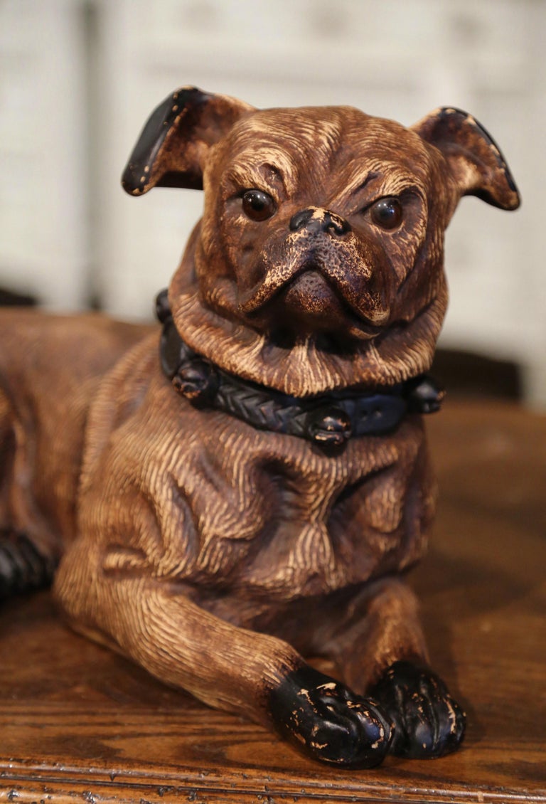 Mid-Century French Terracotta Dog Sculpture with Glass Eyes For Sale at ...