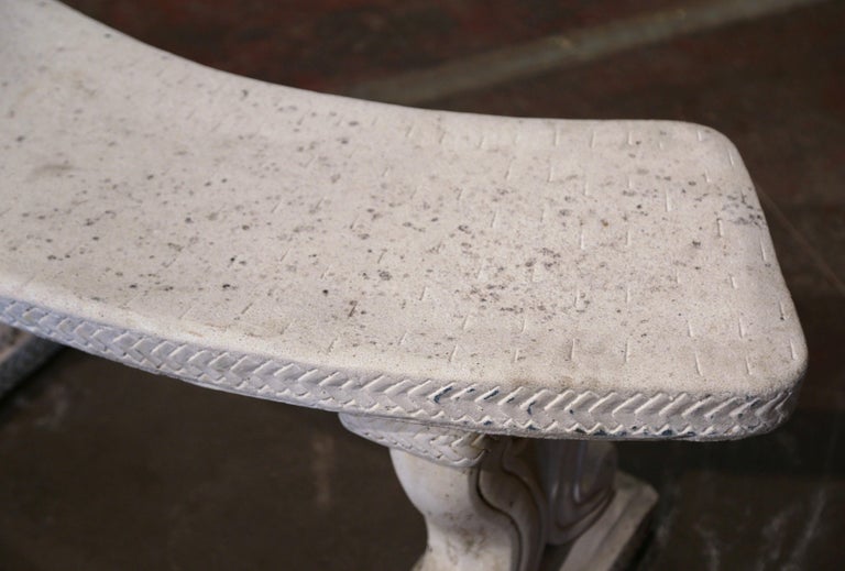 Mid-Century French Weathered Curved Cast Stone Scrolled Pedestal Garden ...