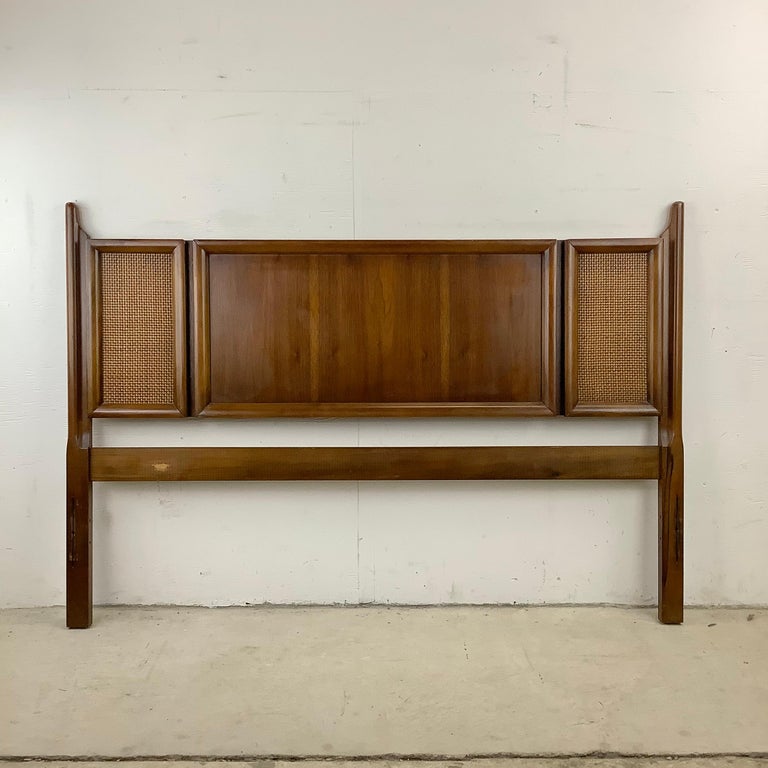 Mid-Century Full Size Headboard with Cane Front Detail For Sale at 1stDibs