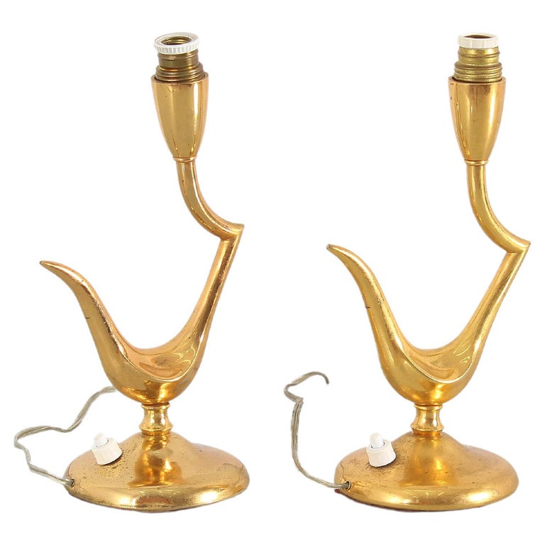 Mid-Century G. Ulrich Set of 2 Golden Brass Table Lamp, 1940s, Italy ...