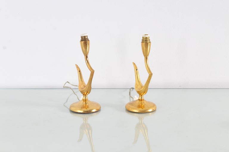 Mid-Century G. Ulrich Set of 2 Golden Brass Table Lamp, 1940s, Italy ...