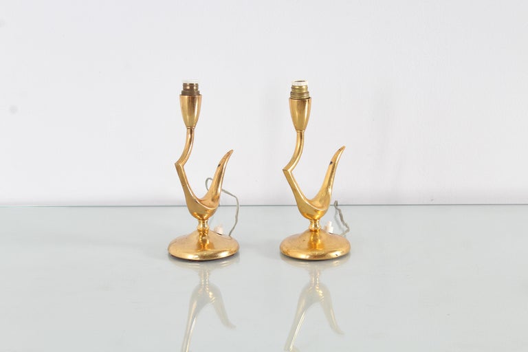 Mid-Century G. Ulrich Set of 2 Golden Brass Table Lamp, 1940s, Italy ...