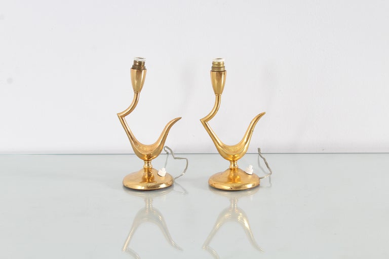 Mid-Century G. Ulrich Set of 2 Golden Brass Table Lamp, 1940s, Italy ...