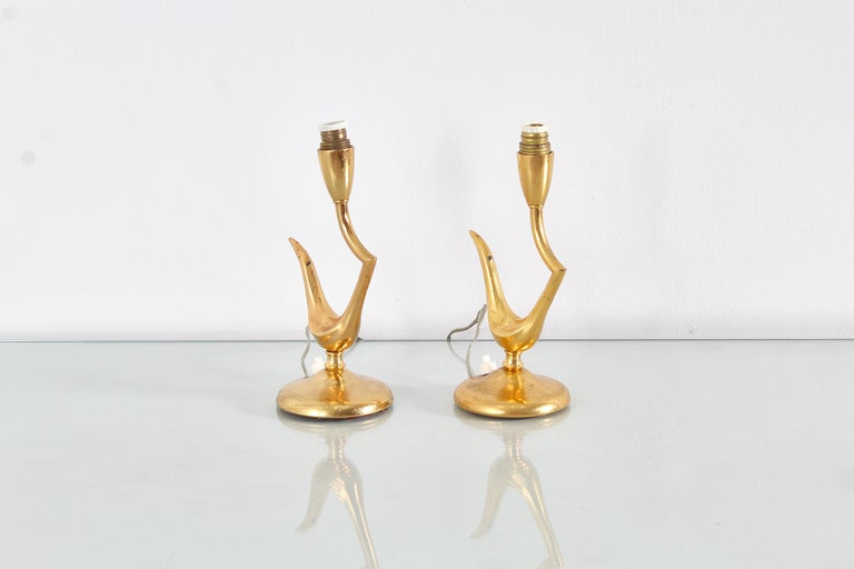 Mid-Century G. Ulrich Set of 2 Golden Brass Table Lamp, 1940s, Italy ...