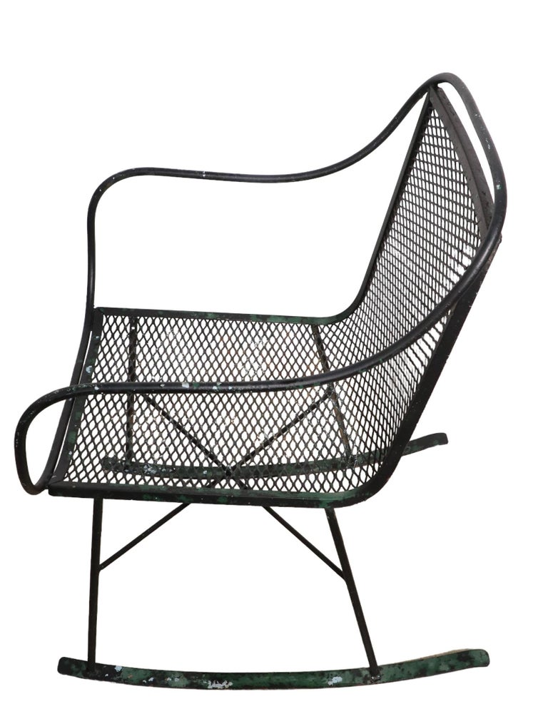 Mid Century Garden Patio Wrought Iron Rocking Chair Att. to Salterini ...