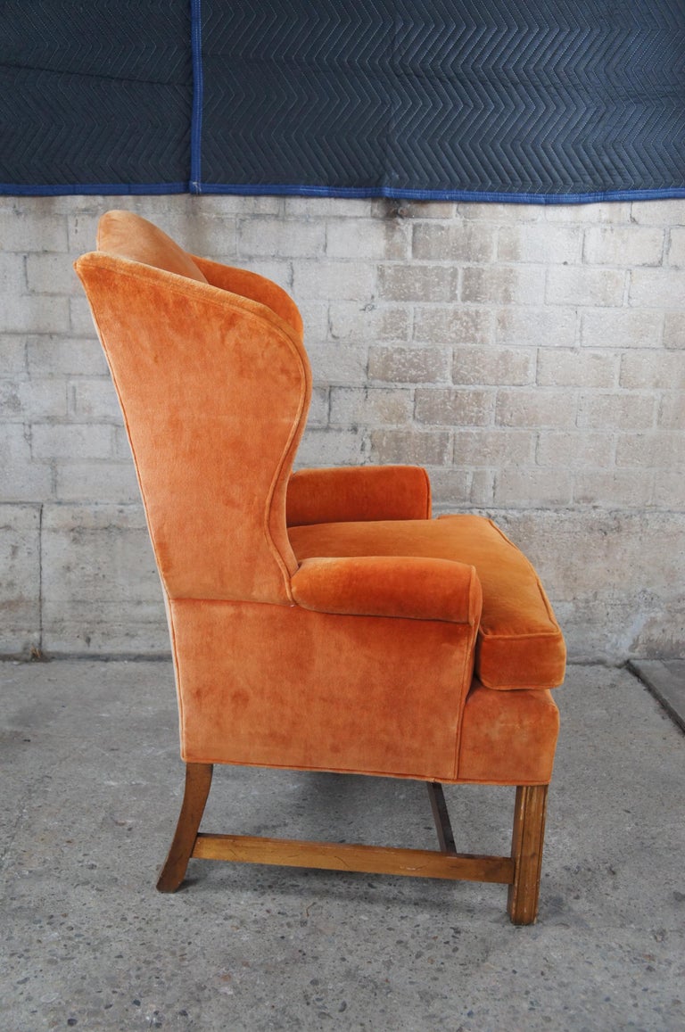 Mid Century General Interiors Corp Orange Velvet Library Wingback Arm ...