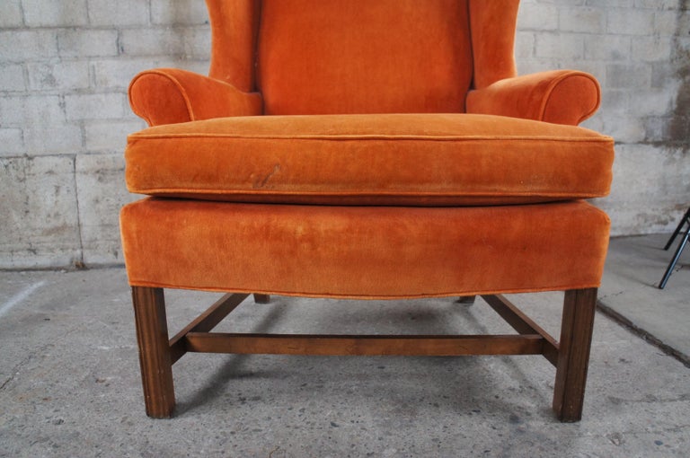 Mid Century General Interiors Corp Orange Velvet Library Wingback Arm ...