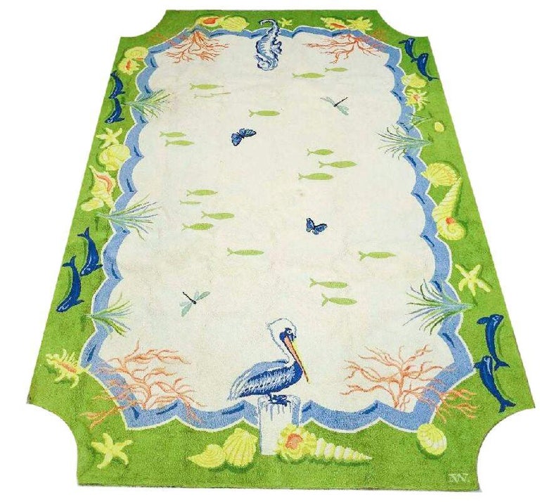 Midcentury George Wells Custom Hand-Hooked Pond Rug, Wool, 1969, The ...