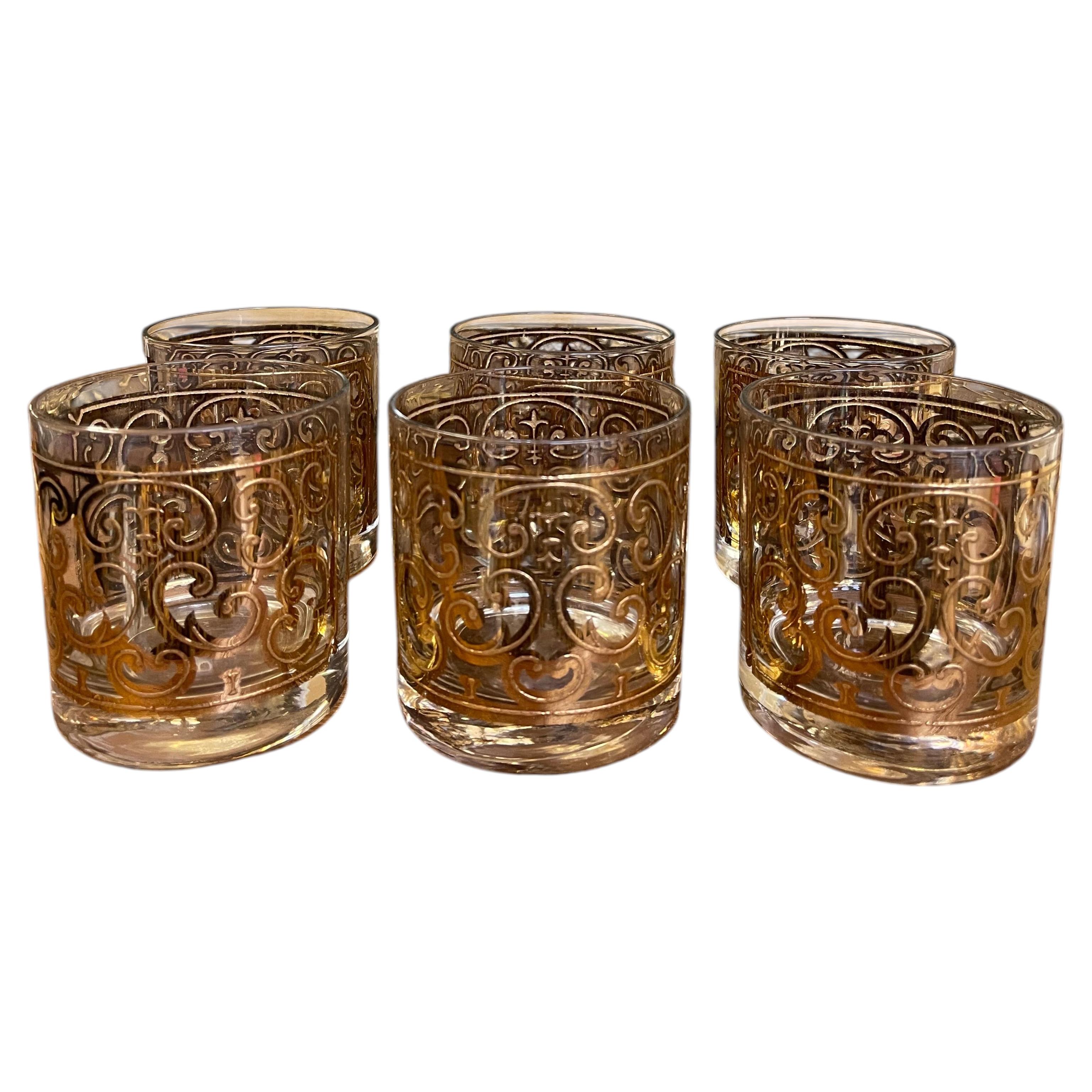 Four Mid-Century Modern Rocks Glasses with Greek Key Design by Culver ...