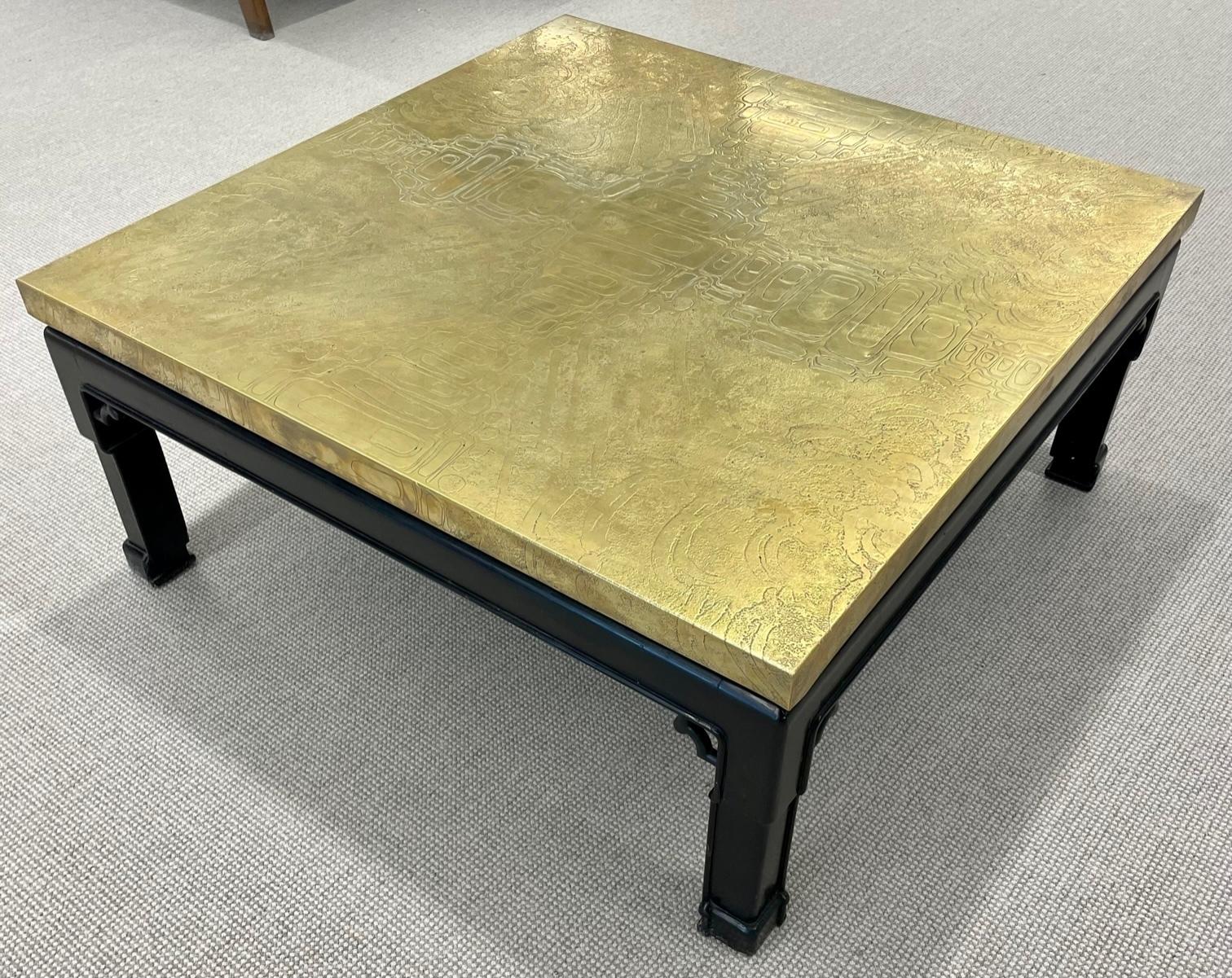 Georges Mathias Belgian Mid-Century Coffee Table, Signed, Etched Brass ...